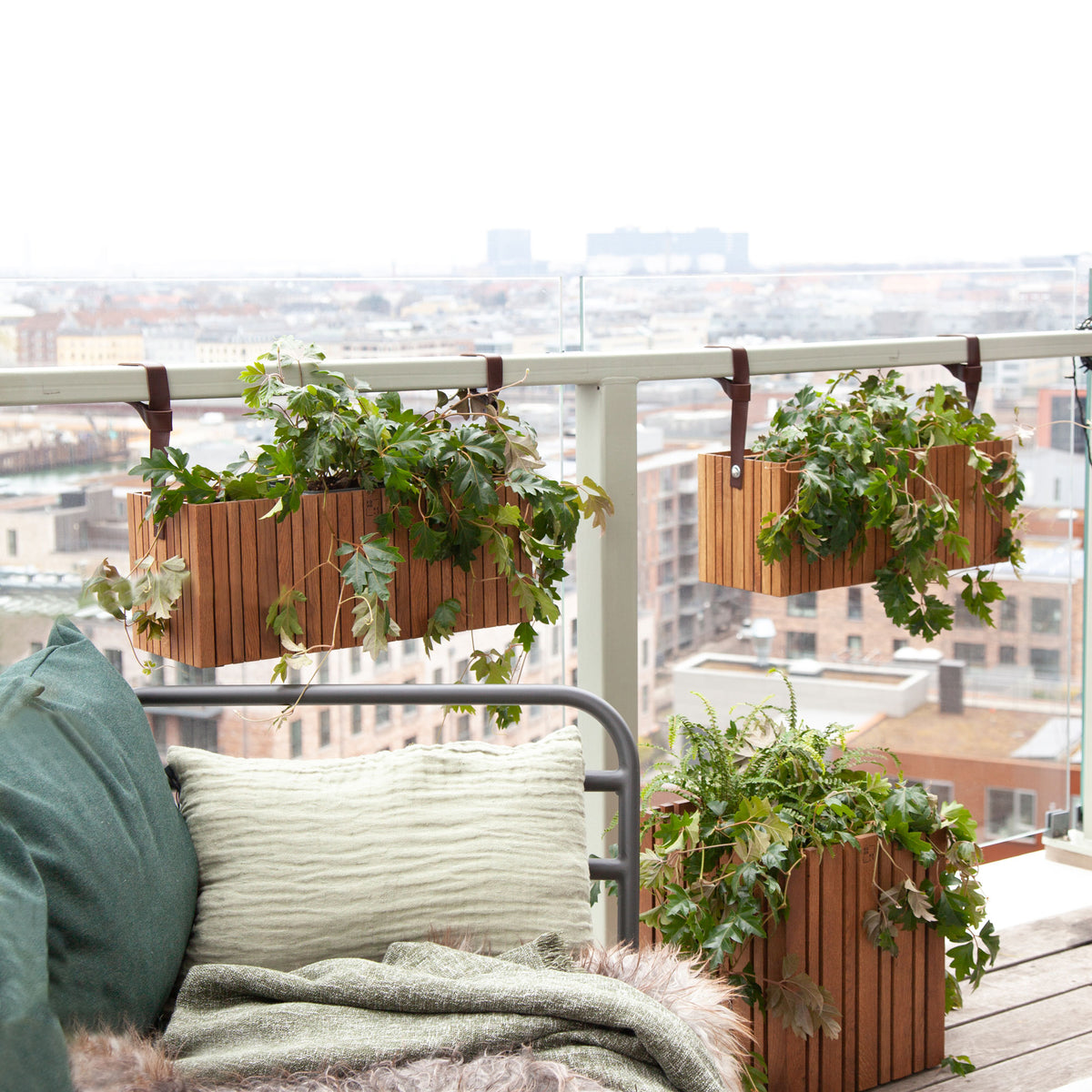 GrowWIDE Dunkle Eiche + HoldON | SQUARELY Blumenkasten & Balkonkästen