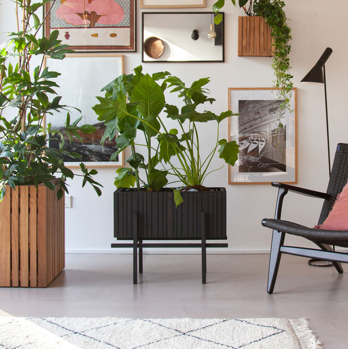 GrowWIDE + StandWIDE Black Ash | Shop SQUARELY Design Planter with legs